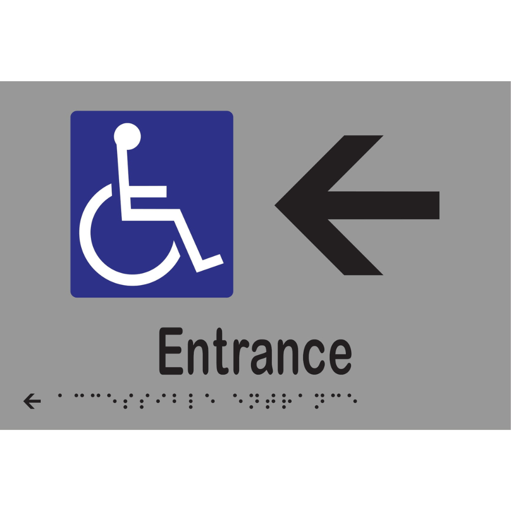 Metlam MLS16235L_SS Accessible Entrance & Left Arrow Braille Sign in ...